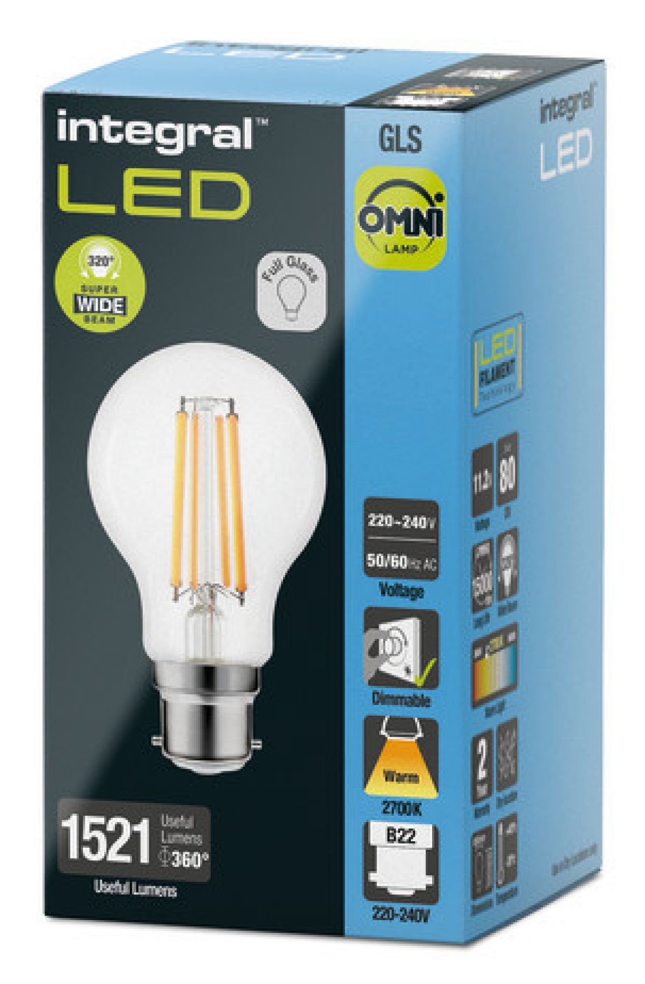 ILGLSB22DC123: 11w Filament LED GLS, Dimmable, 2700K, B22