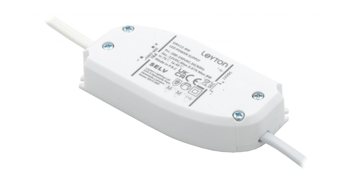 DRV12-8W-JB6-1M: 12v, 8w LED Driver, JB output socket