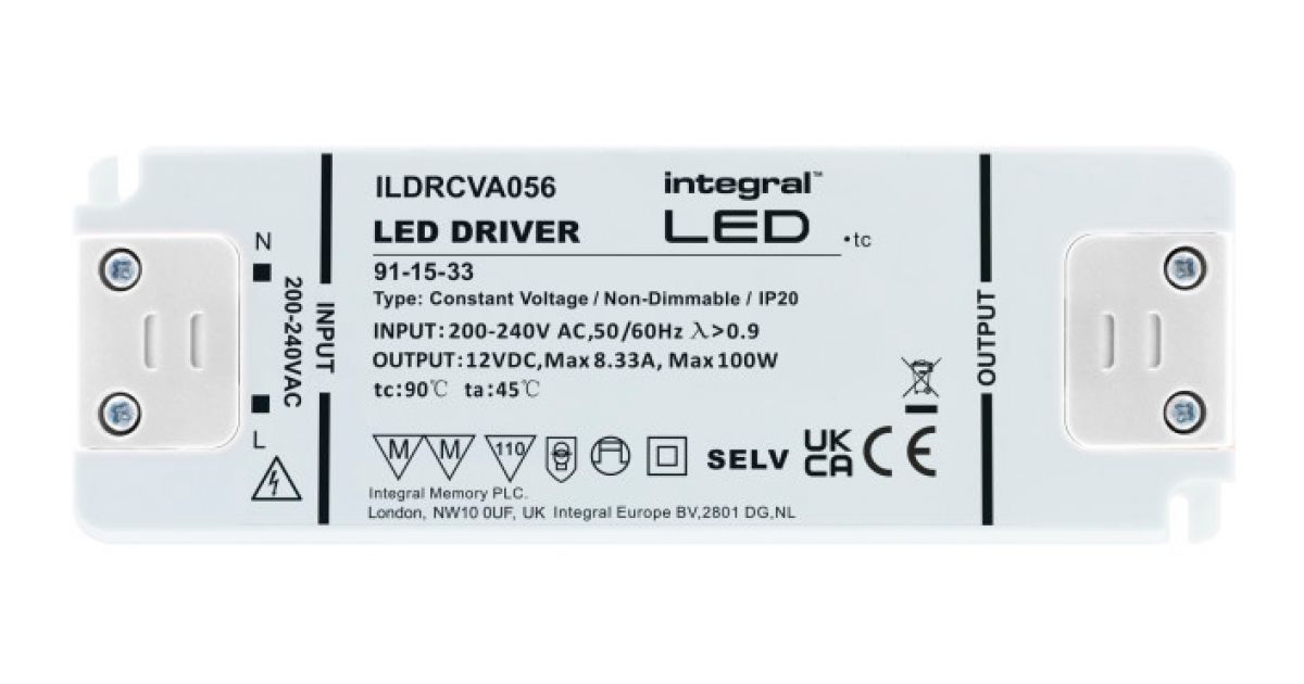 ILDRCVA056: 12v LED Driver 100w, slim, screw terminals