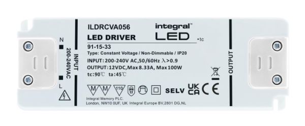 ILDRCVA056: 12v LED Driver 100w, Slim, Screw Terminals