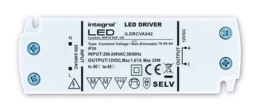 ILDRCVA042: 12v LED Driver 20w, Screw Terminals - from £4.73