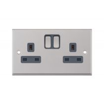7MPRO-751: 13 Amp Socket, 2 Gang, Switched, Satin Chrome