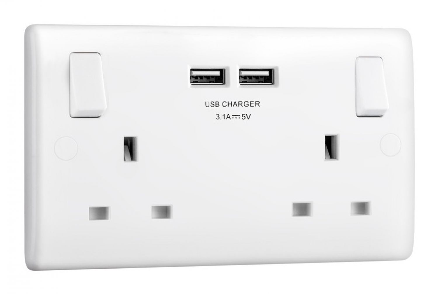 822U3: 13A Double Socket With USB, Nexus, White, Charger