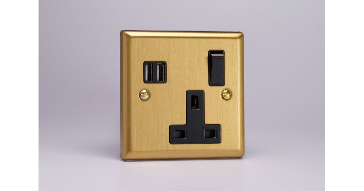 XB4U2SB: 13A Socket + USB, 1 Pole, Classic Brushed Brass