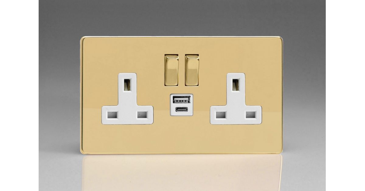 XDV5UACWS: 13A Socket + USB, 2-gang, 1 pole, screwless