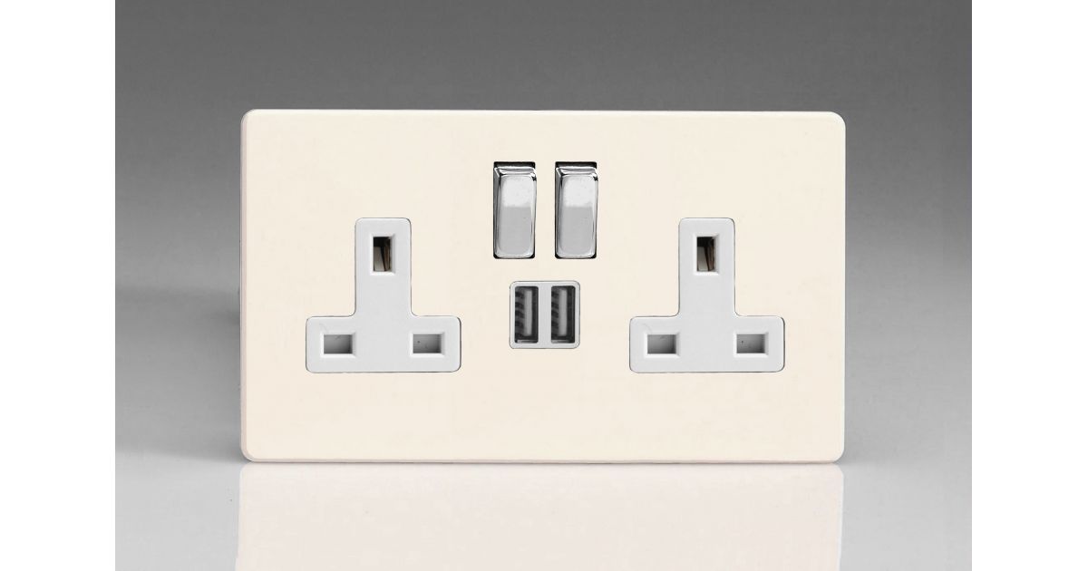 XDY5U2SWS.PD: 13A Socket + USB, 2-gang, 1 pole, screwless