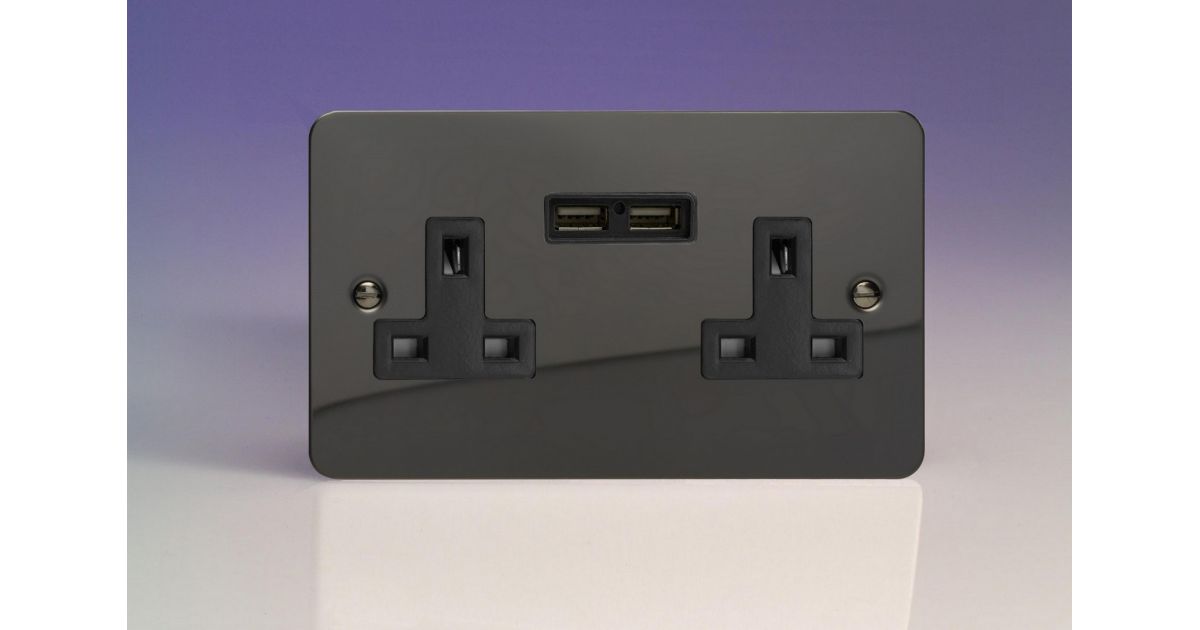 XFI5U2B: 13A Socket + USB, 2-Gang, Ultraflat Iridium Black