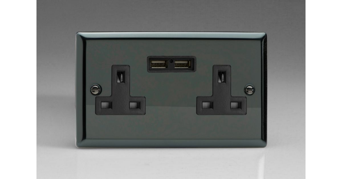 XI5U2B: 13A Socket + USB, 2-Gang, Classic Iridium Black