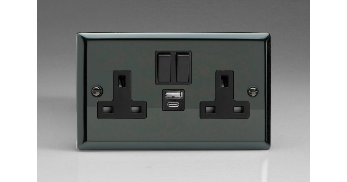 XI5UACB: 13A Socket + USB, 2-Gang, 1 Pole, Classic Iridium