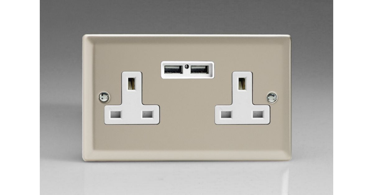 XN5U2W: 13A Socket + USB, 2-Gang, Classic Satin White Insert