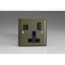 XP4U2SB: 13A Socket + USB, 1 Pole, Classic Graphite 21 Black