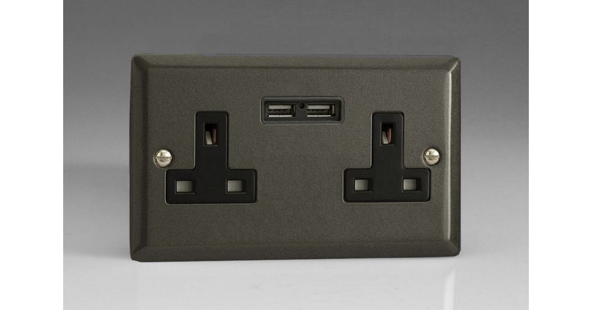 XP5U2B: 13A Socket + USB, 2-Gang, Classic Graphite 21 Black