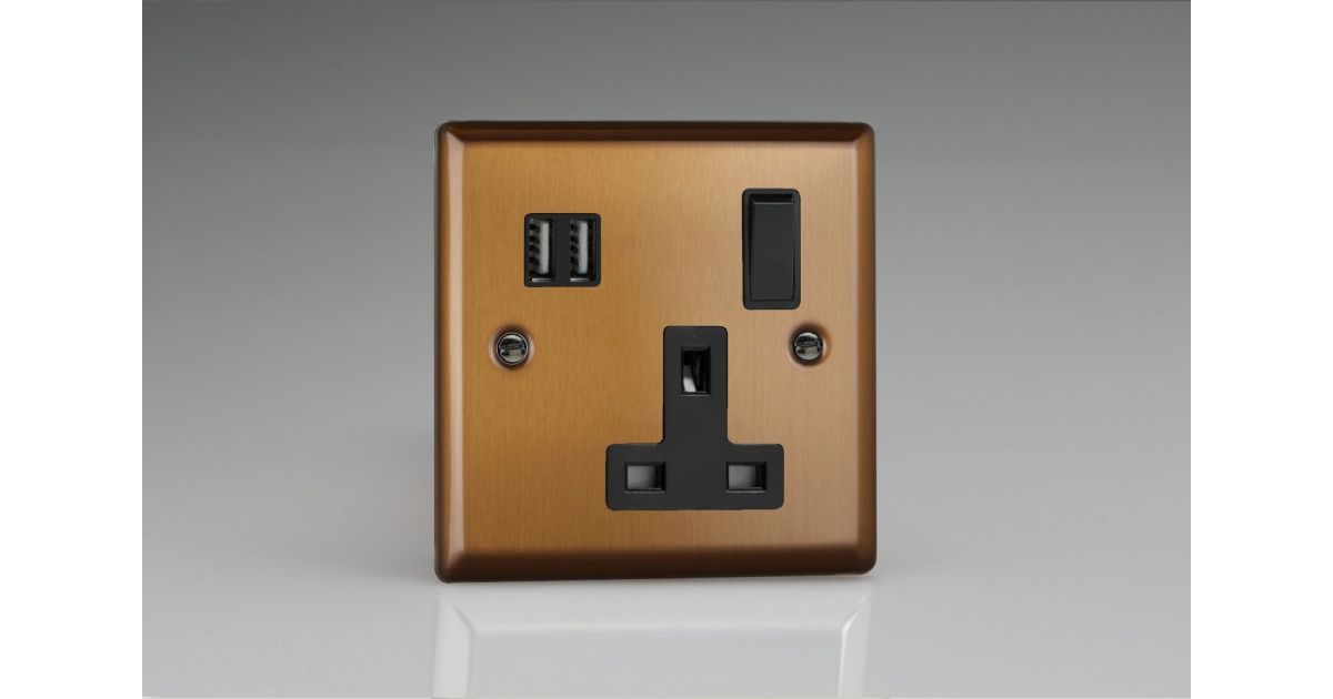 XY4U2SB.BZ: 13A Socket + USB, 1 Pole, Urban Brushed Bronze