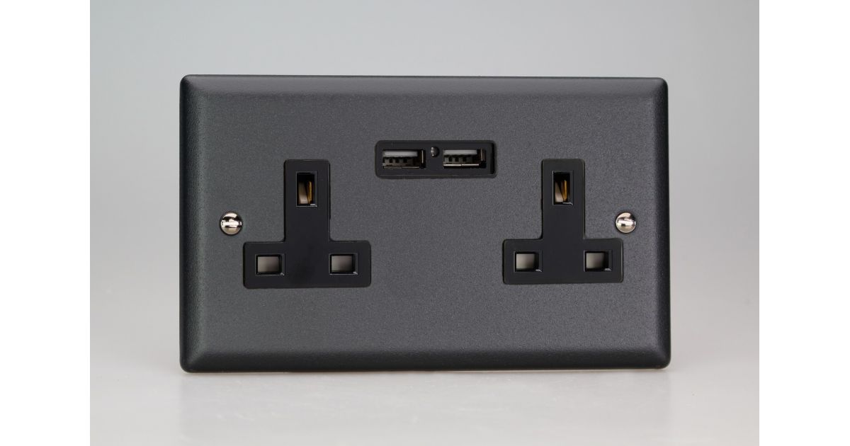 XY5U2B.MB: 13A Socket + USB, 2-Gang, Urban/Vogue Matt Black