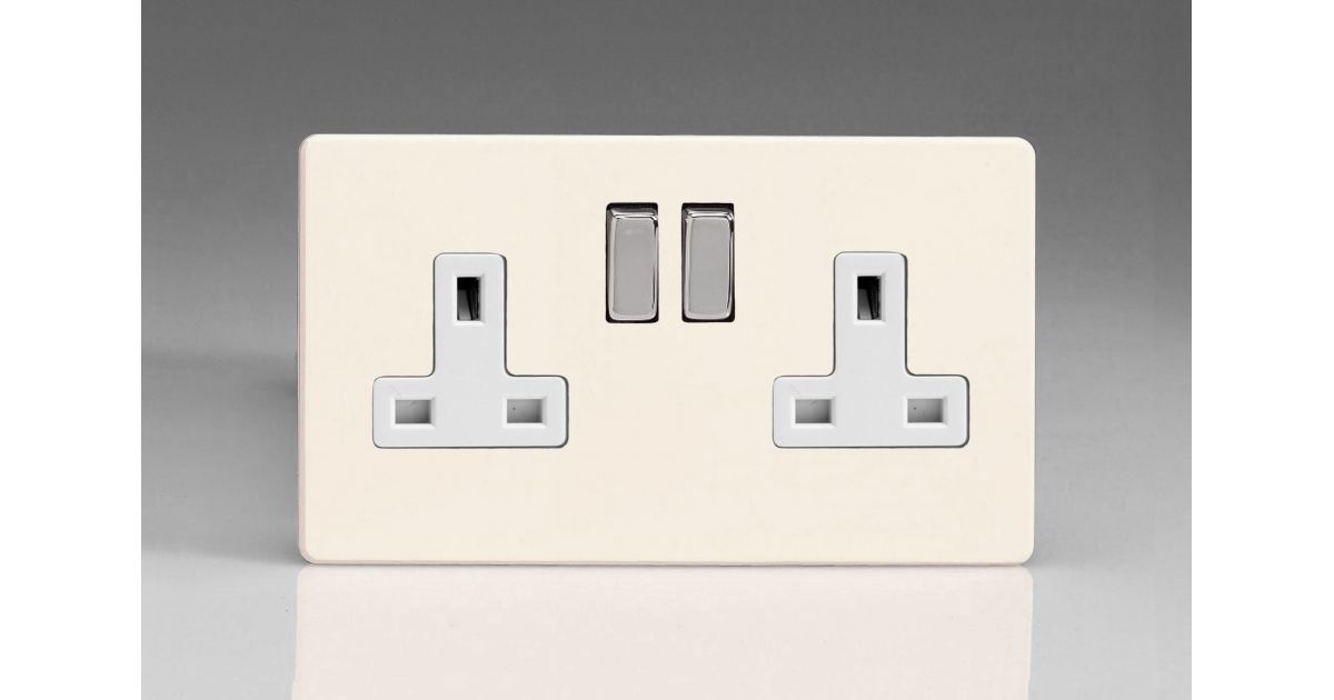 XDY5WS.PD: 13A Socket, 2-Gang, 2 Pole, Screwless Primed