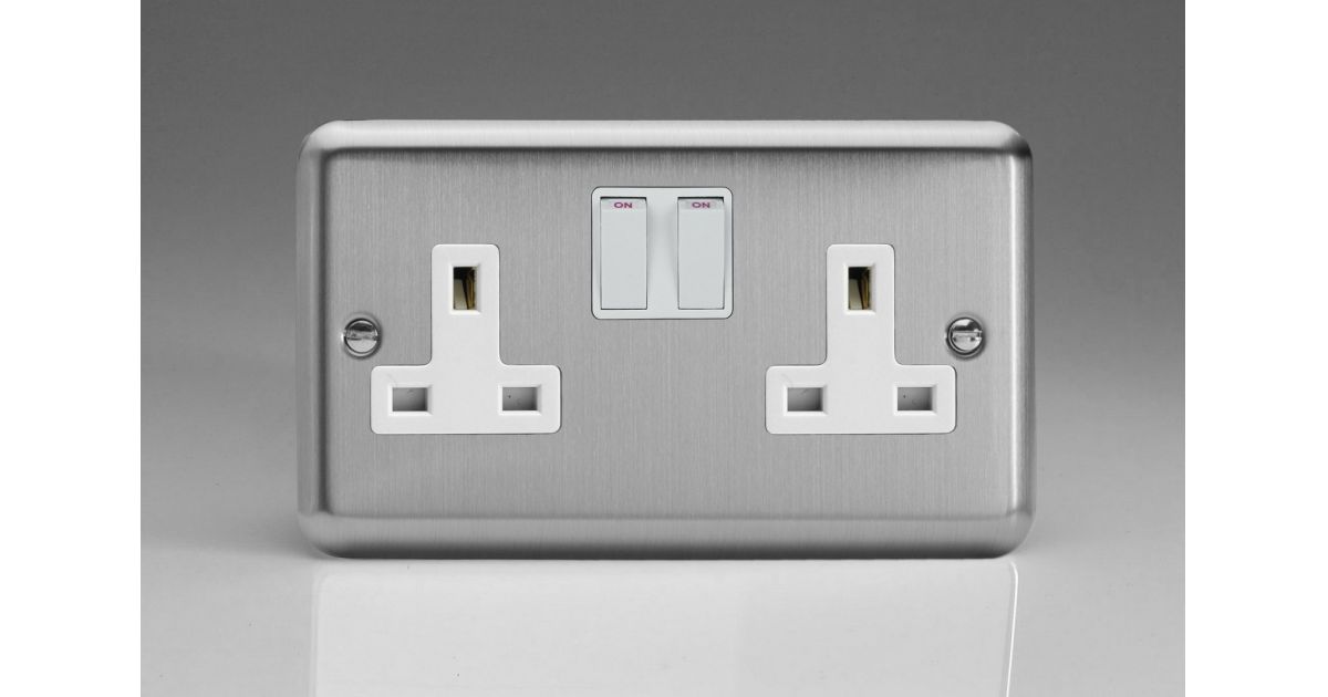 XS5W: 13A Socket, 2-Gang, 2 Pole, Classic Matt Chrome