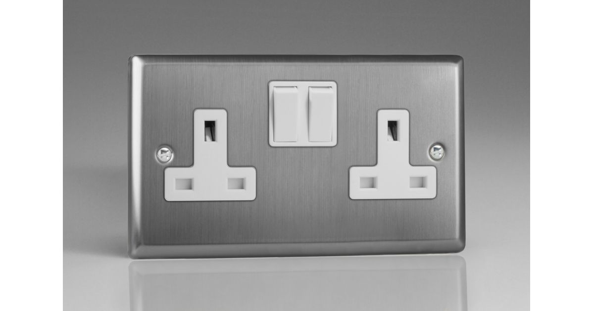 XT5W: 13A Socket, 2-Gang, 2 Pole, Classic Brushed Steel