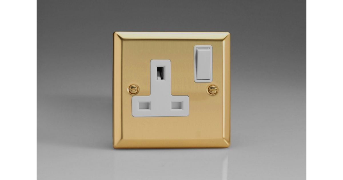 XV4W: 13A Socket, 2 Pole, Classic Victorian Brass + White