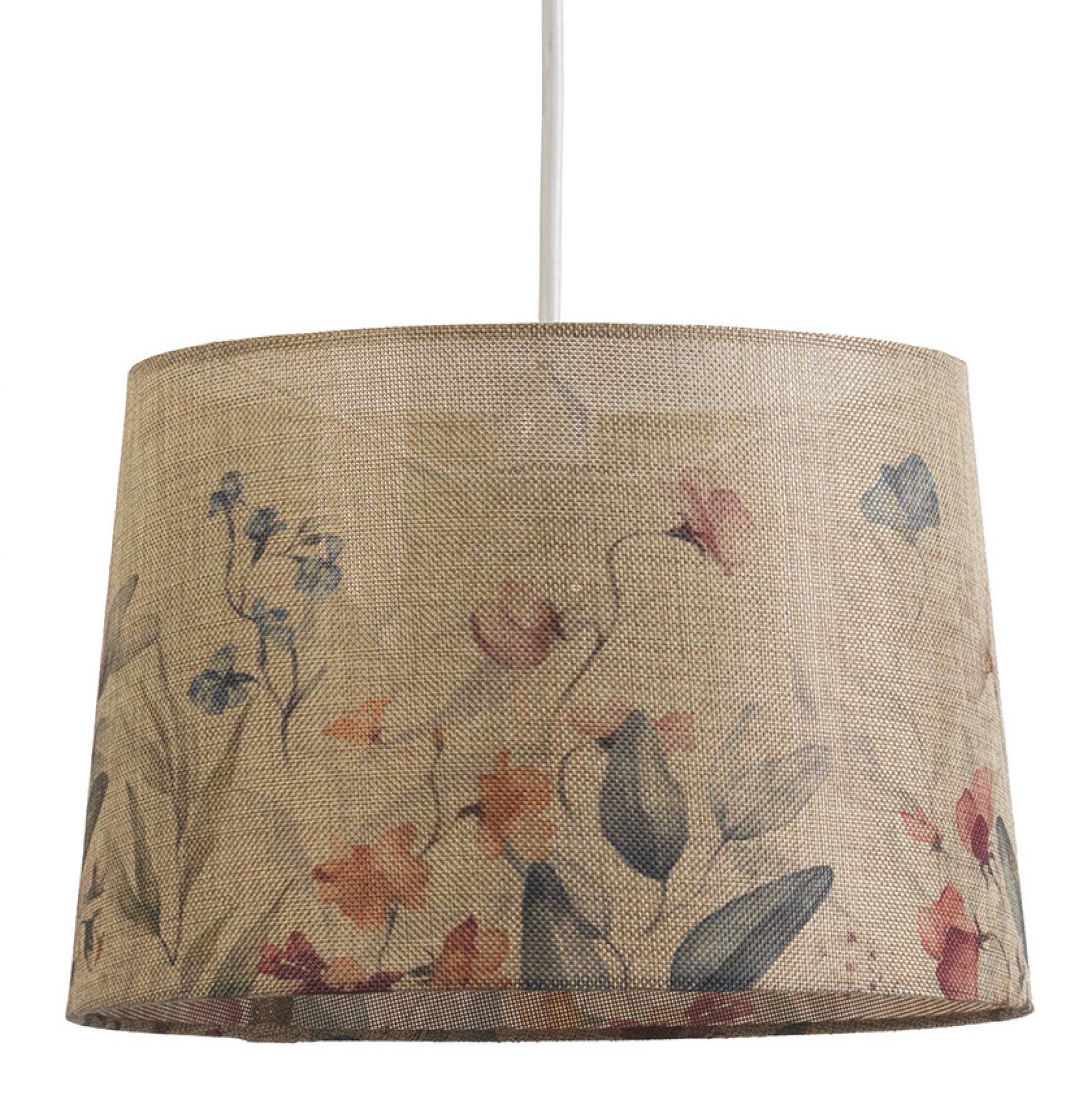 P901/14 FL: 14" Floral Lampshade, Natural, Faux Hessian