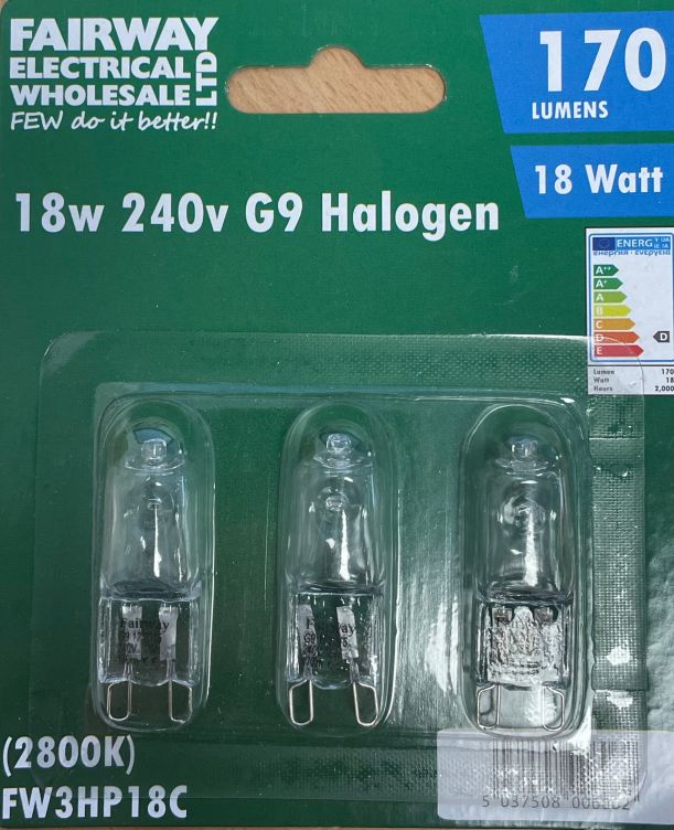 FW3HP18C: 18w Halogen G9 Capsule Bulb, 2700K, Dimmable