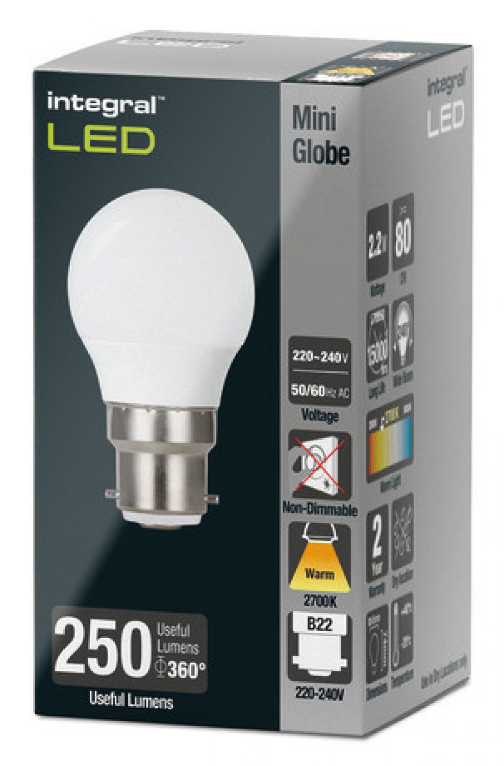 ILGOLFB22NC051: 2.2w LED Golf Ball Bulb, 2700K, Frosted