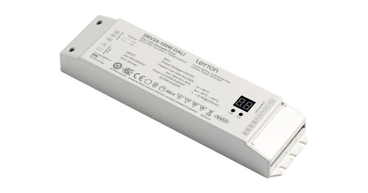 DRV24-100W-DALI: 24v, 100w LED Driver, Terminal Block Output
