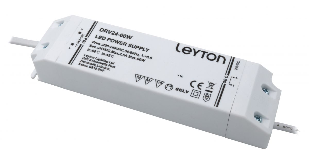 DRV24-60W-DCJACK: 24v, 60w LED Driver, DC Jack Output Socket