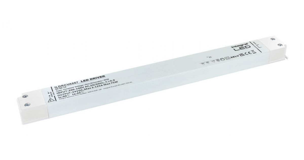 ILDRCVA067: 24v LED Driver 75w, Long & Slim, Screw Terminals