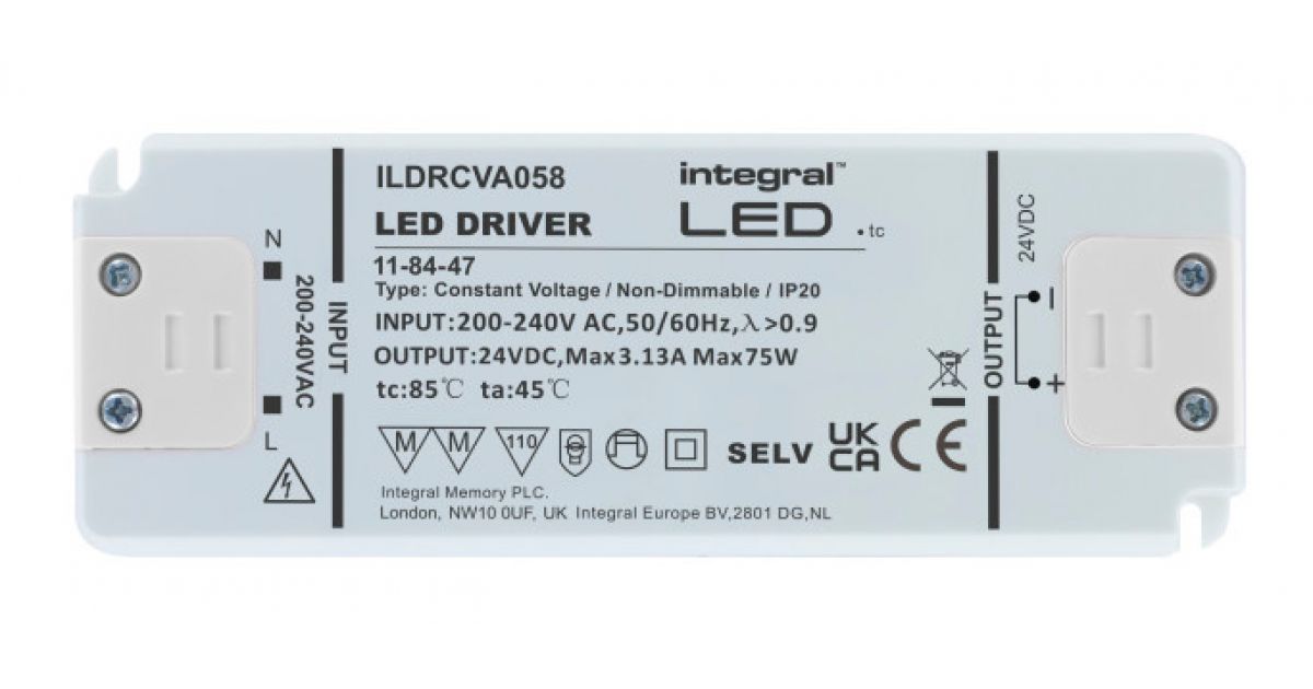 ILDRCVA058: 24v LED Driver 75w, Slim, Screw Terminals
