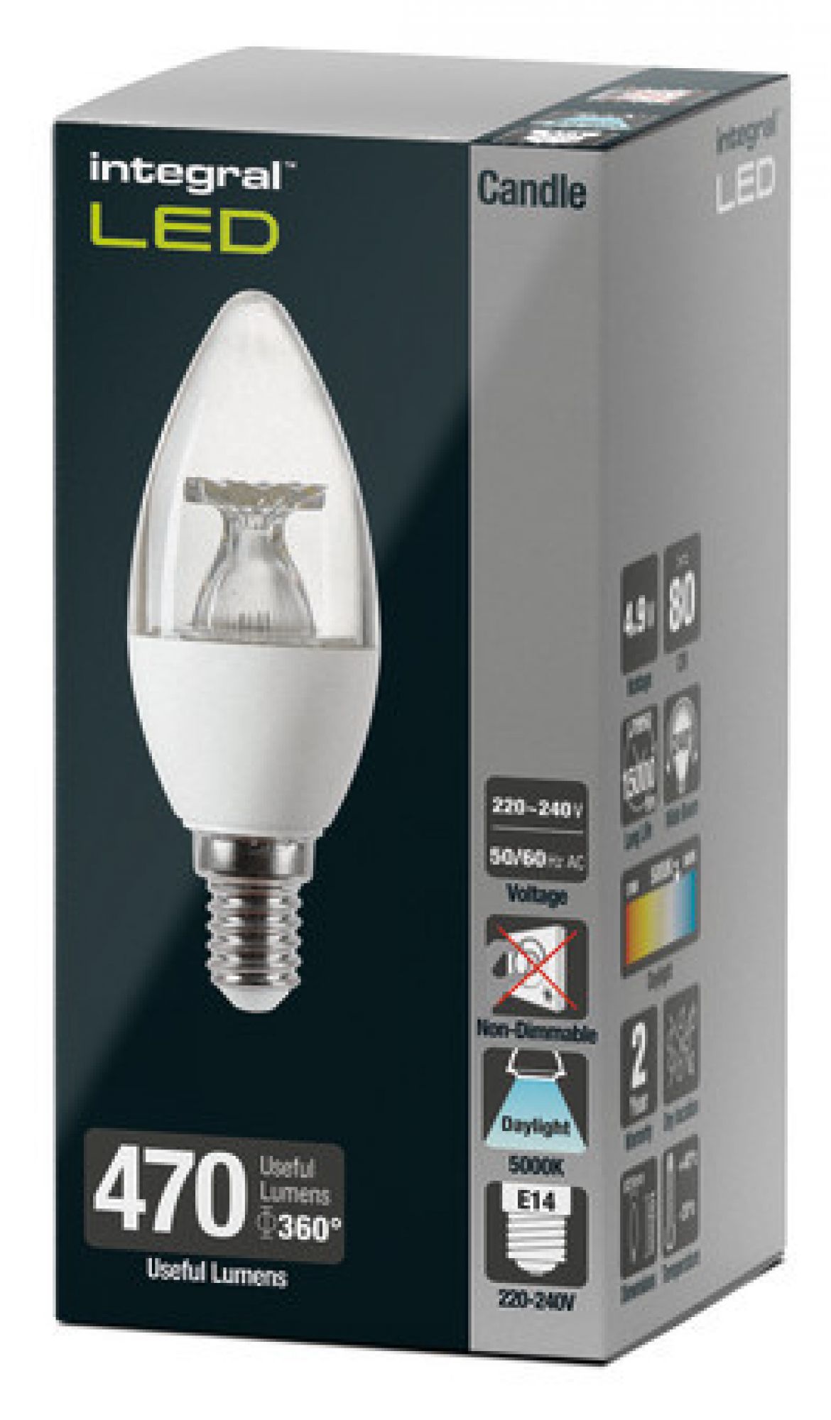 ILCANDE14NF062: 4.9w LED Candle Bulb, 5000K, Clear