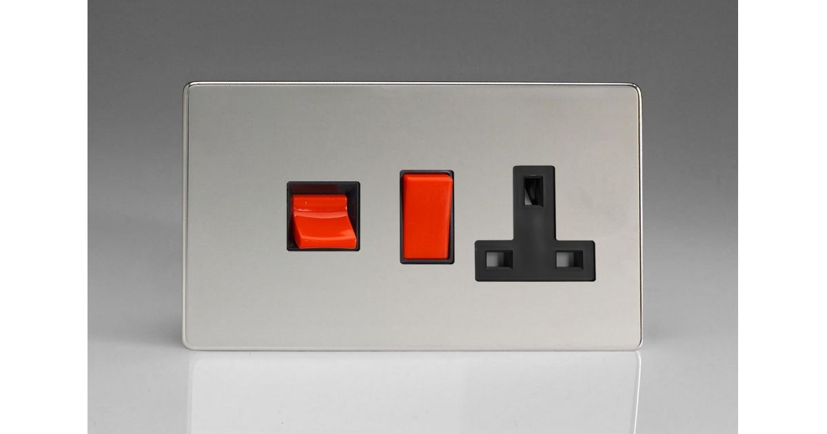 XDC45PBS: 45A Cooker Switch + 13A Socket, 2 pole, screwless