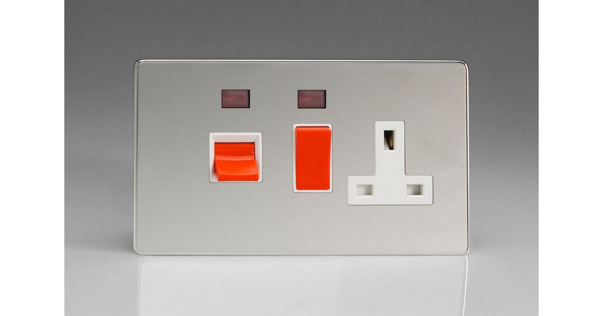 XDC45PNWS: 45A Cooker Switch + 13A Socket, 2 pole, screwless