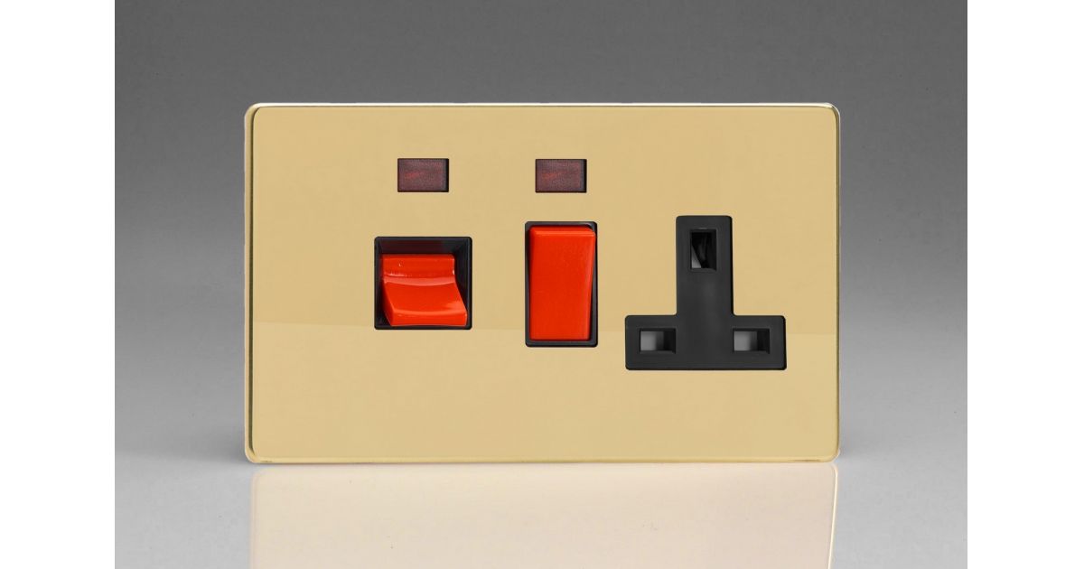 XDV45PNBS: 45A Cooker Switch + 13A Socket, 2 Pole, Screwless