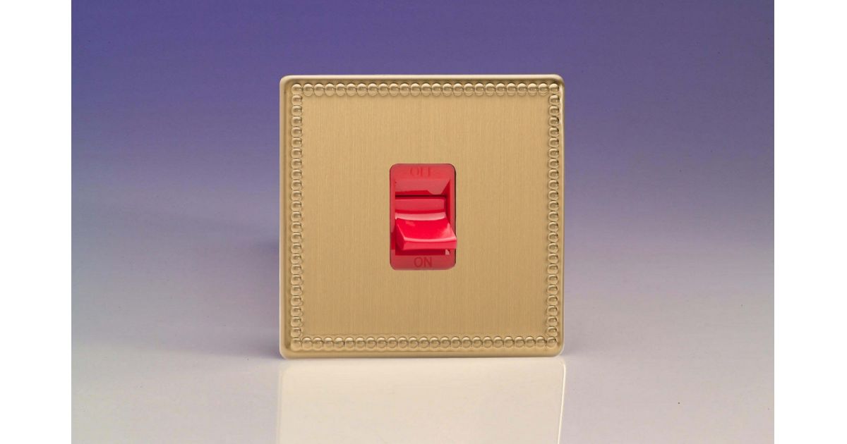 XDY45SS.JB: 45A Cooker Switch, jubilee brushed brass + red