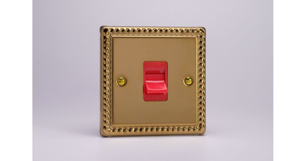 XG45S: 45A Cooker Switch, Classic Georgian Brass + Red