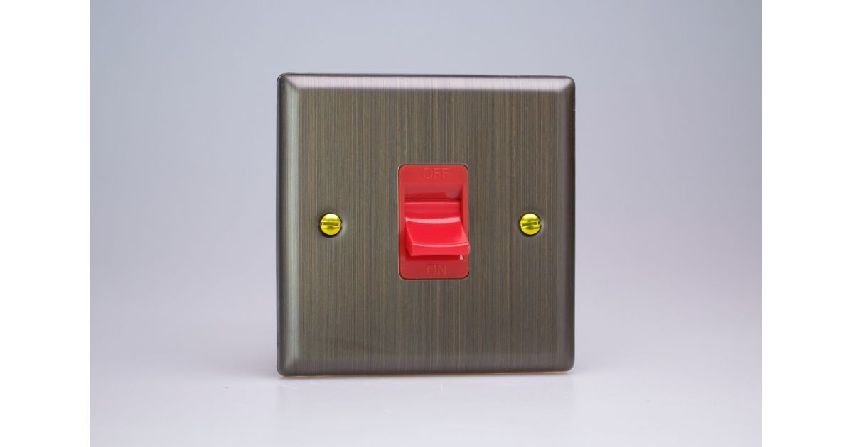 XY45S.AB: 45A Cooker Switch, Urban Antique Brass + Red