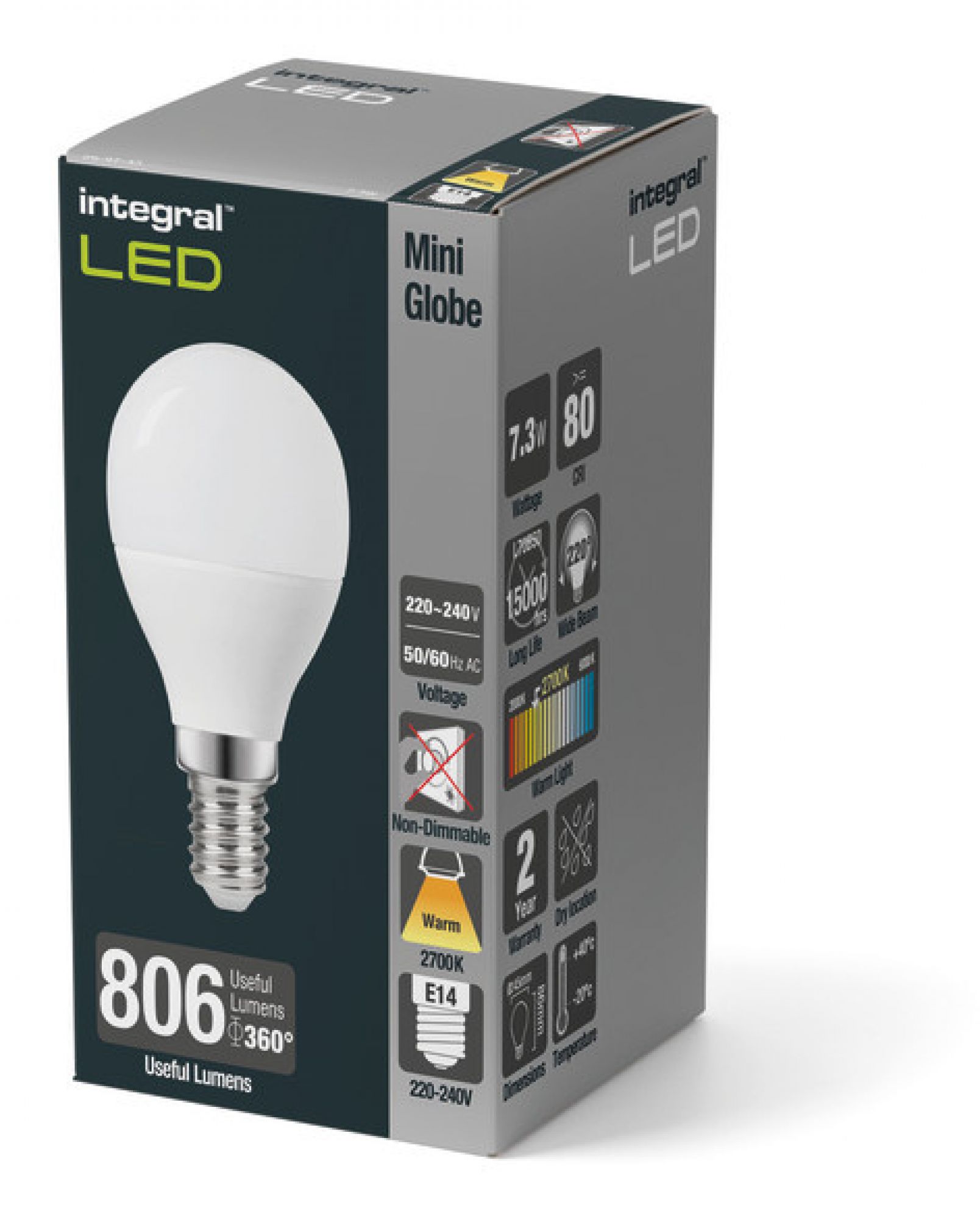 ILGOLFE14NC040: 6.5w LED Golf Ball Bulb, 2700K, Frosted
