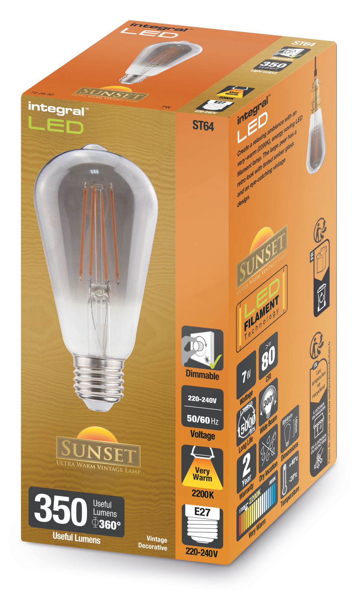 ILST64E27D009: 7w Sunset Vintage Filament ST64 LED Bulb