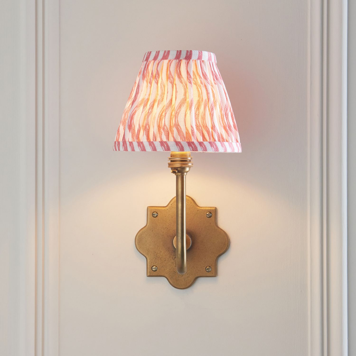 113733: Anvil Wall Light, Brass Patina, Coral Pink : Endon