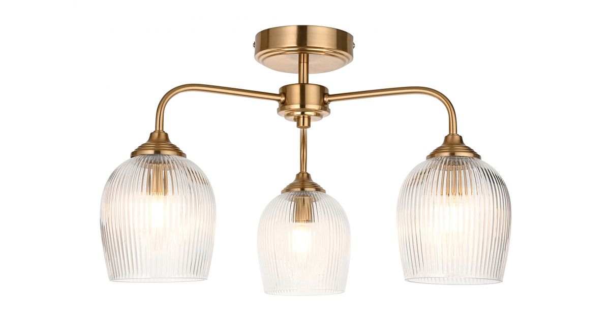 120617: Ashcroft 3 Light, Brushed Aged Brass, Ribbed Glass