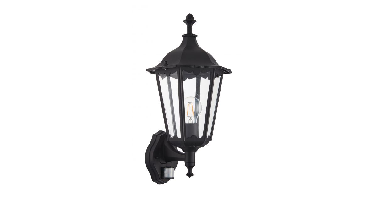 76548: Burford Wall Light, IP44, Matt Black, PIR Motion