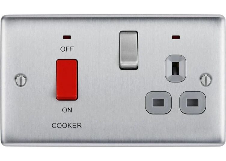 NBS70G: Cooker Switch Socket, Nexus, 45A, 2 Pole, Brushed
