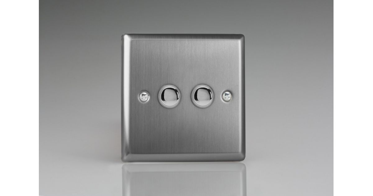 XTM2: Double Momentary Switch, 6A, 2-Gang, Classic Brushed