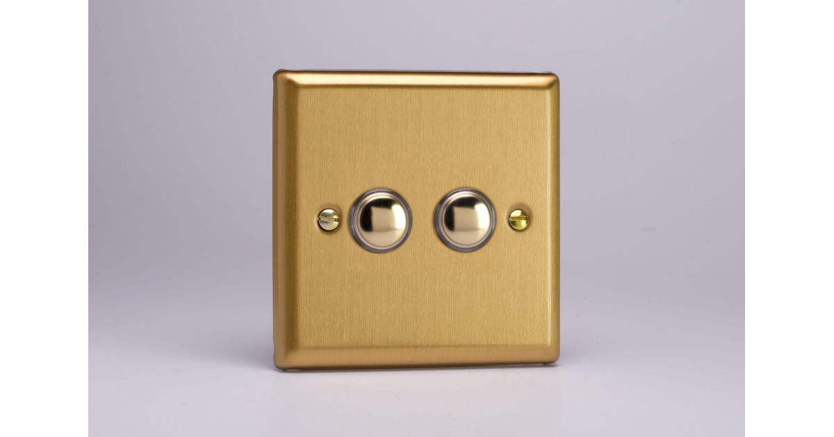 XBP2: Double Push Switch, 6A, 2-Gang, 2-Way, Classic Brushed
