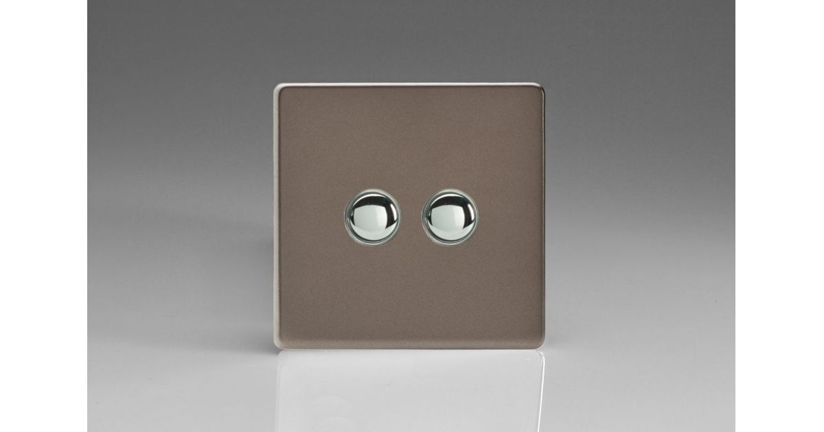 XDRP2S: Double Push Switch, 6A, 2-Gang, 2-Way, Screwless