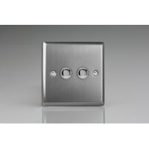 XTP2: Double Push Switch, 6A, 2-gang, 2-way, classic brushed