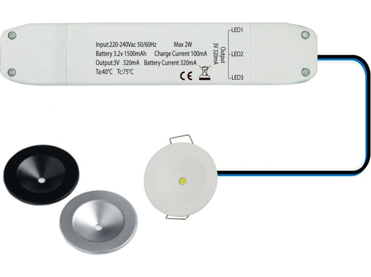 EM-LED-DL1B: Emergency LED Downlight, White, Black & Silver