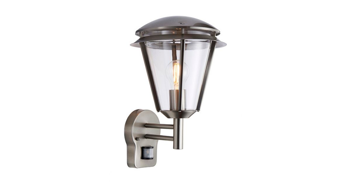 49945: Inova Wall Light, IP44, PIR, Stainless Steel : Saxby