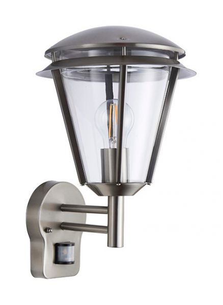49945: Inova Wall Light, IP44, PIR, Stainless Steel : Saxby