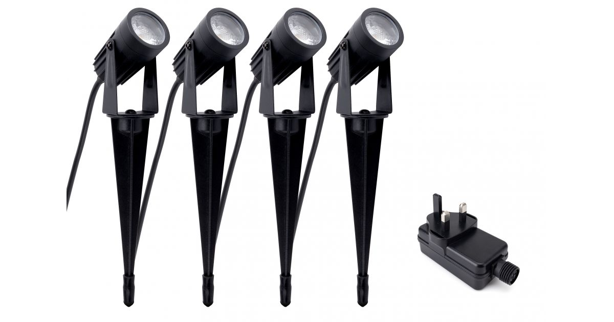 ILDEL079: LED Garden Spike Spotlight Set, 4 Lights, 3000K